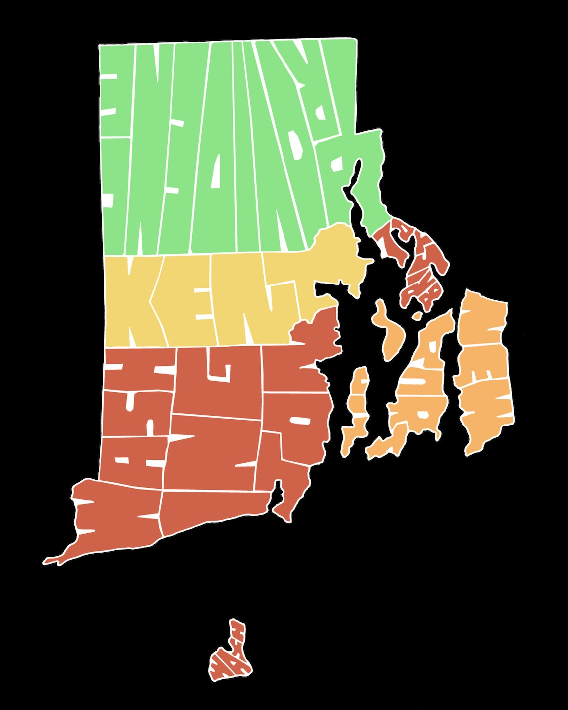Rhode Island County Map Hand Drawing - Etsy