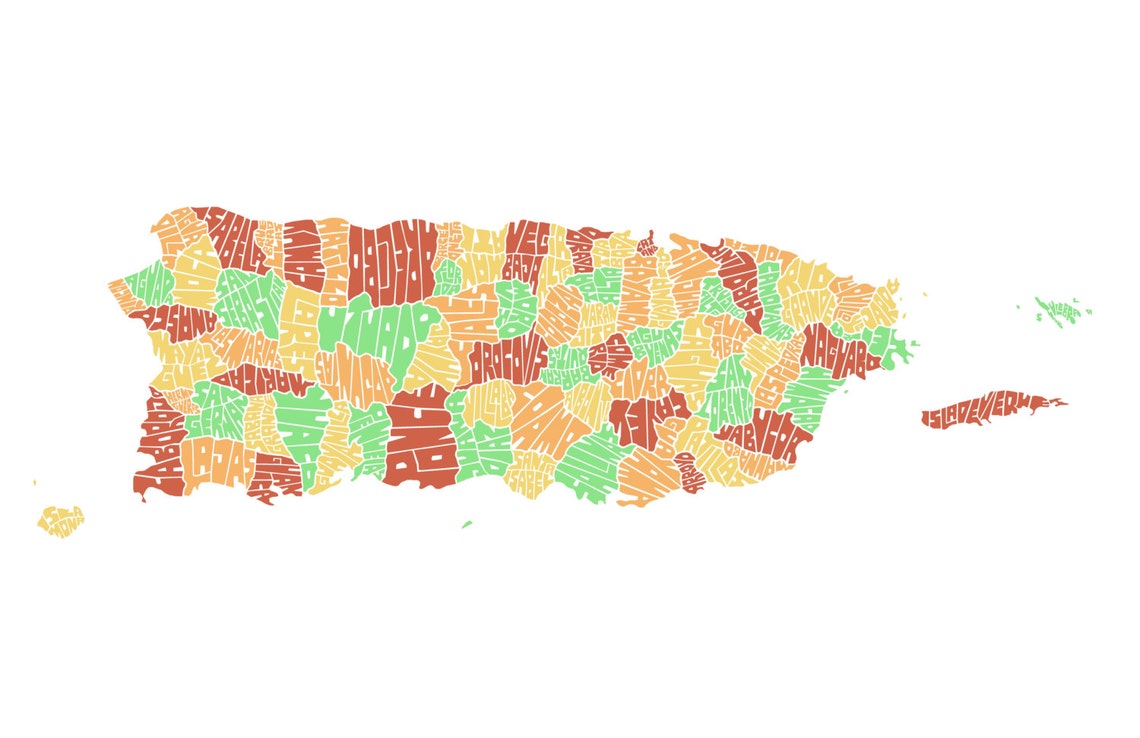 Puerto Rico Municipalities Map Hand Drawing - Etsy