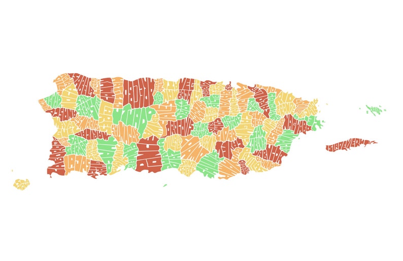 Puerto Rico Municipalities Map Hand Drawing - Etsy