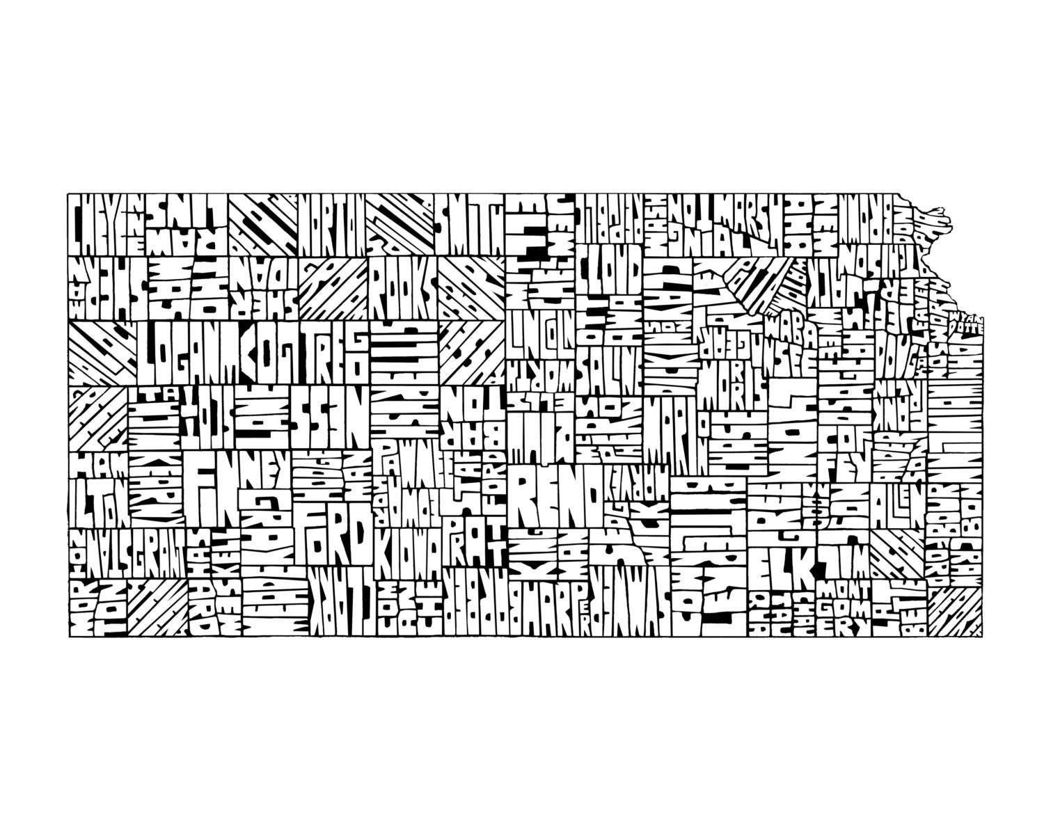 Kansas County Map Hand Drawing - Etsy