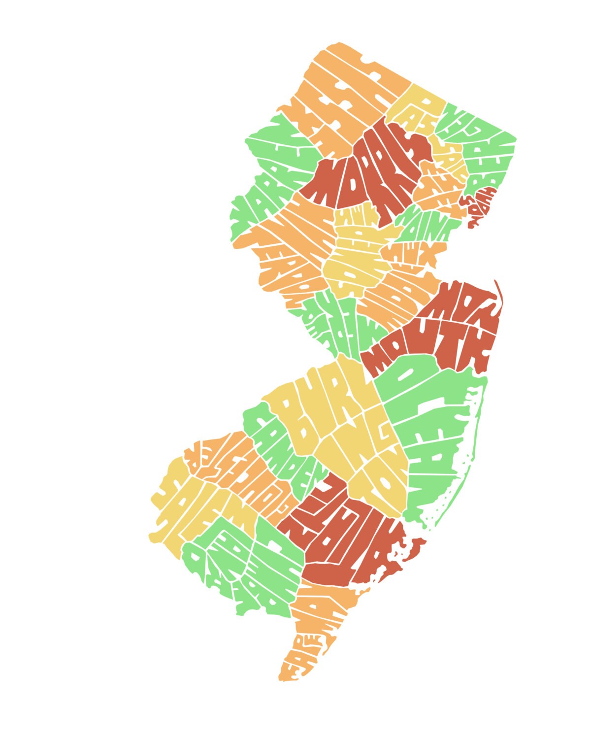 New Jersey County Map - Hand Drawing - Etsy