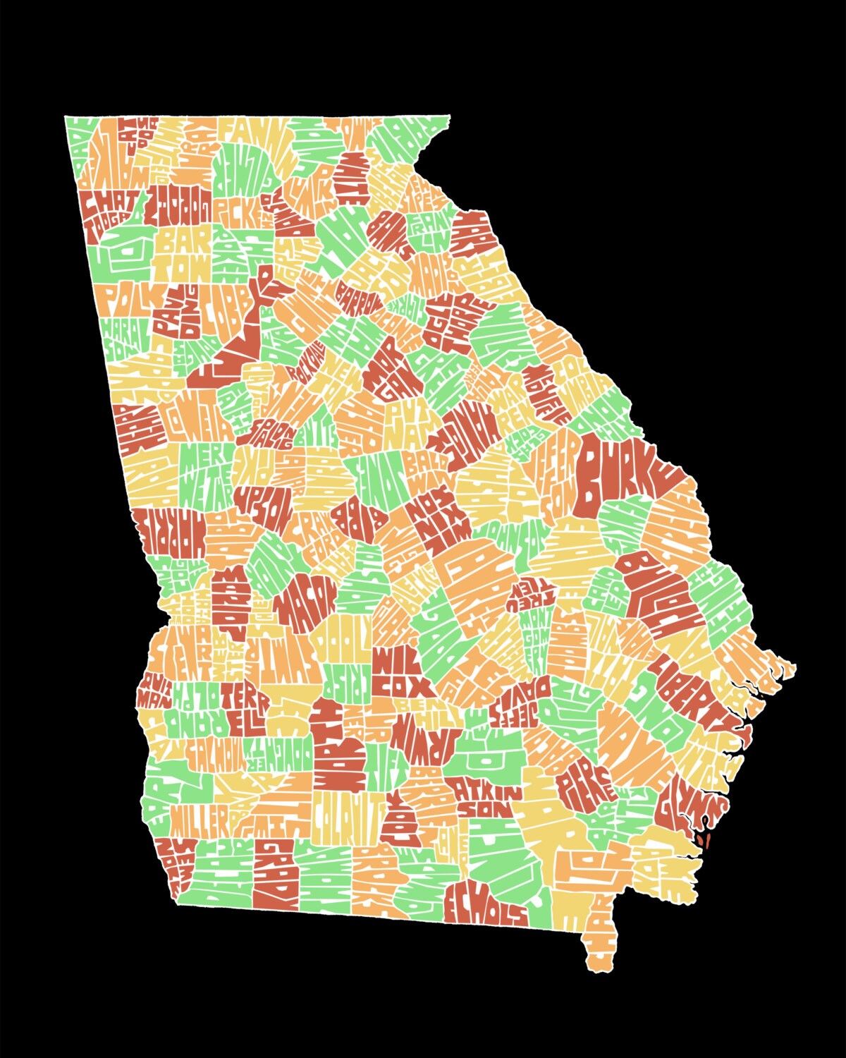 Georgia County Map Hand Drawing - Etsy