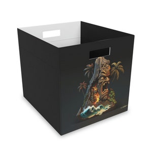 Volcano Tiki Tidal Wave Felt Storage Box - Etsy