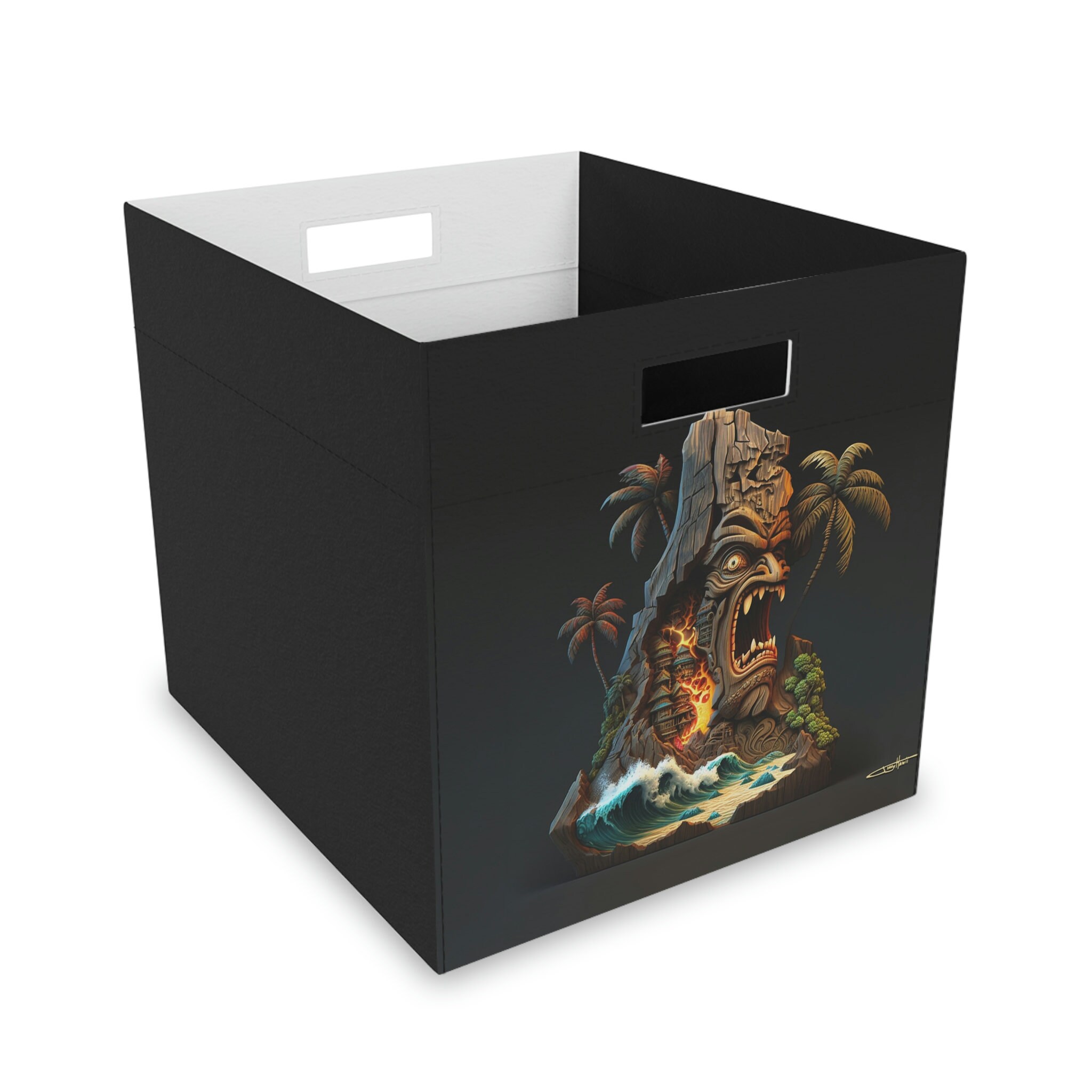Volcano Tiki Tidal Wave Felt Storage Box - Etsy