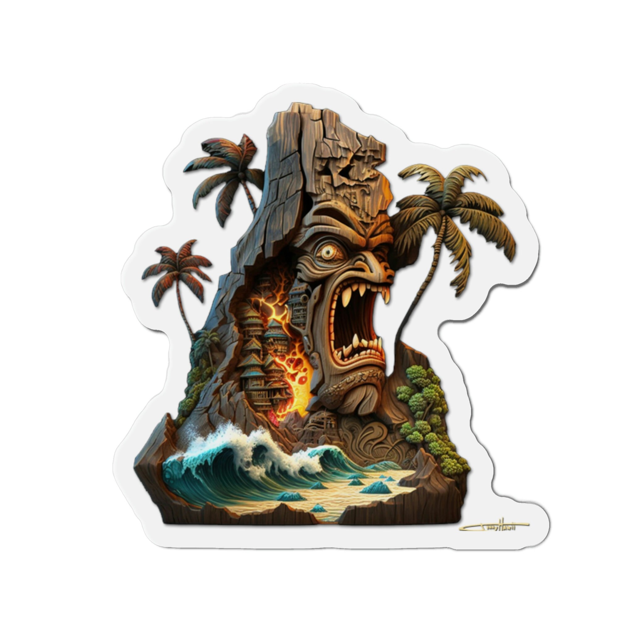 Volcano Tiki Tidal Wave Die-cut Magnets - Etsy