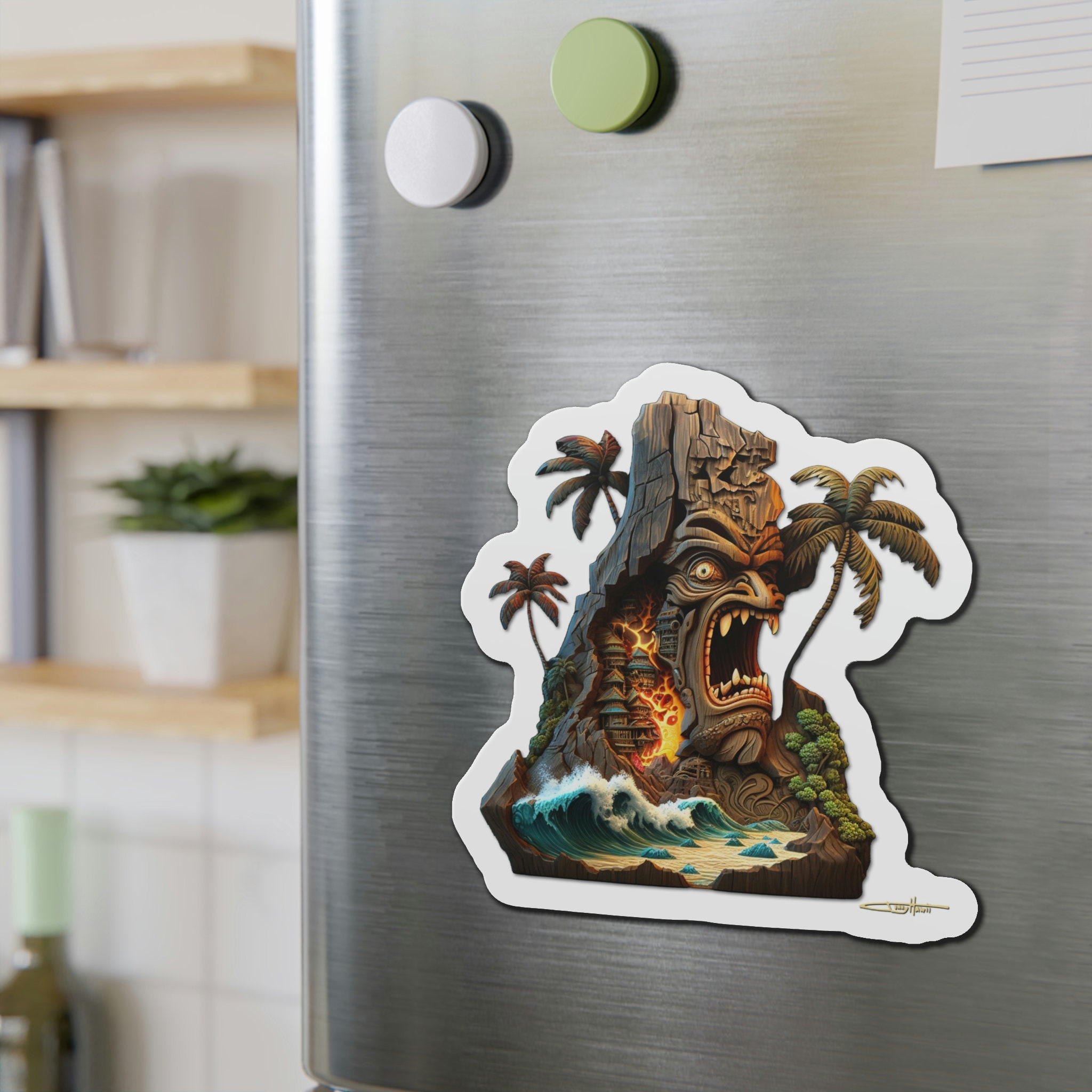 Volcano Tiki Tidal Wave Die-cut Magnets - Etsy