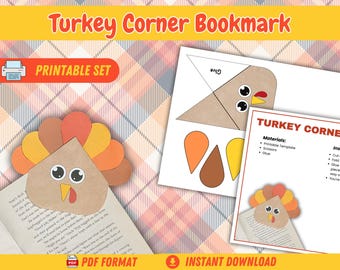 Turkey Corner Bookmark Craft | Thanksgiving Kids Activity (PDF Pattern ...