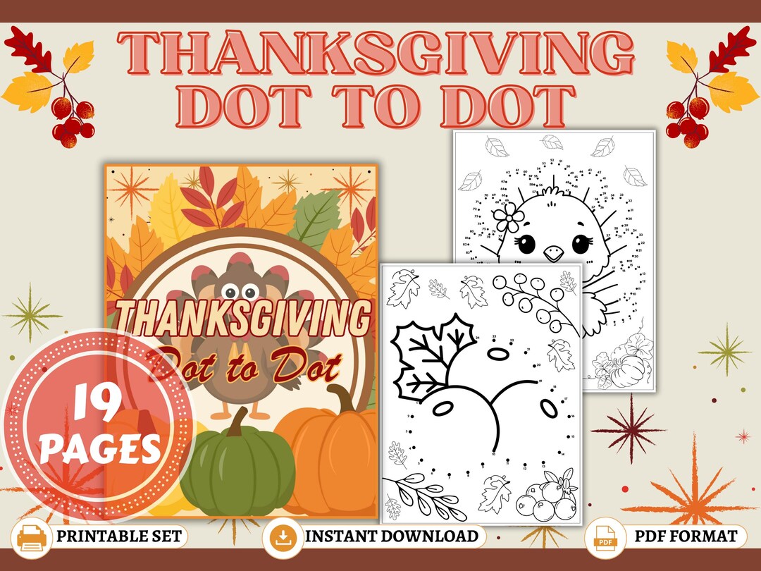 Thanksgiving Dot to Dot | 19 Fall Activity Pages for Kids (PDF) - Etsy