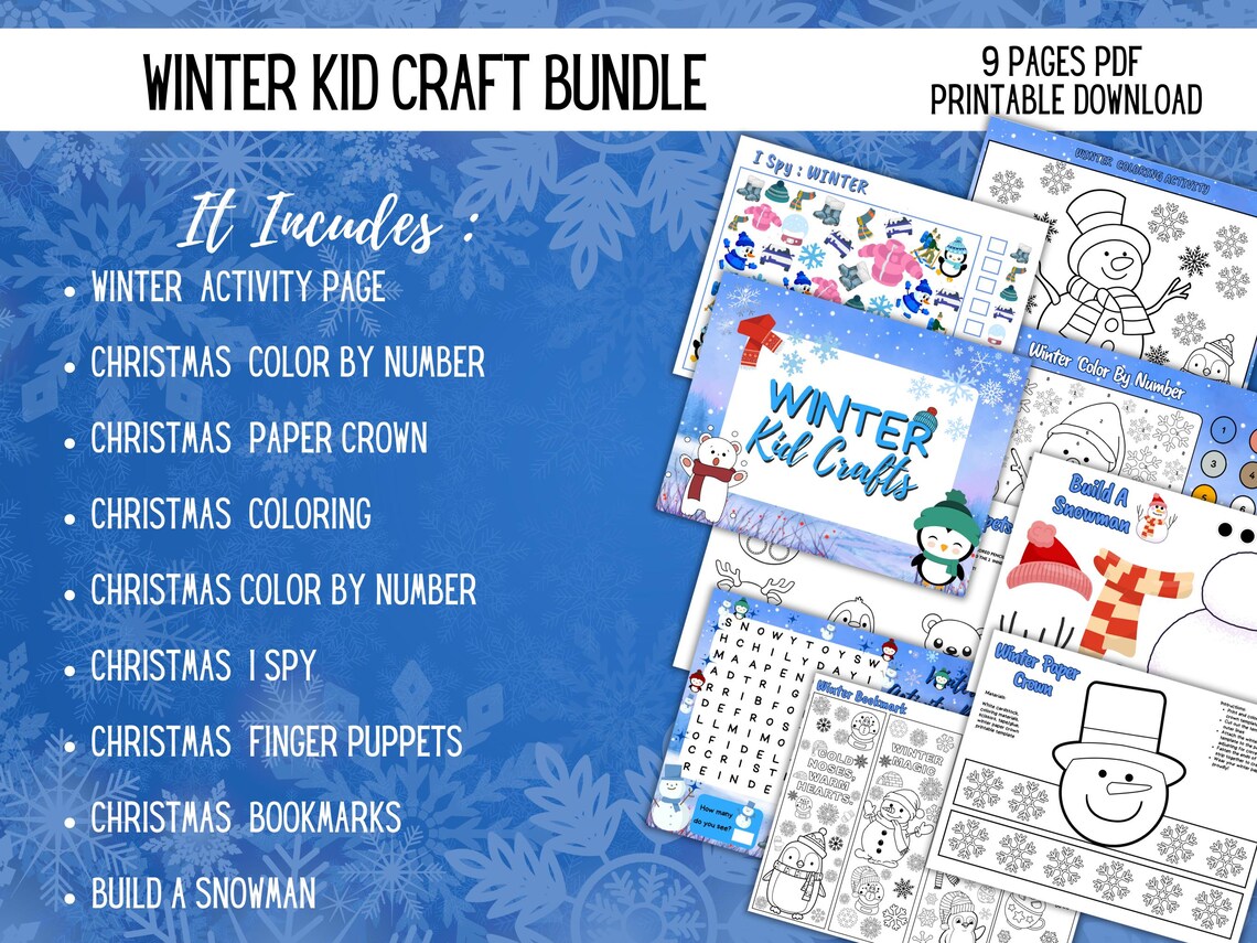 Winter Kids Craft Bundle | Coloring Pages, Word Search, Snowman Crown ...