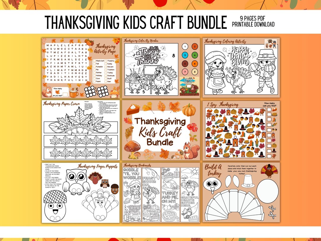 Thanksgiving Kids Activity Pack: Printable Games and Crafts (PDF) - Etsy