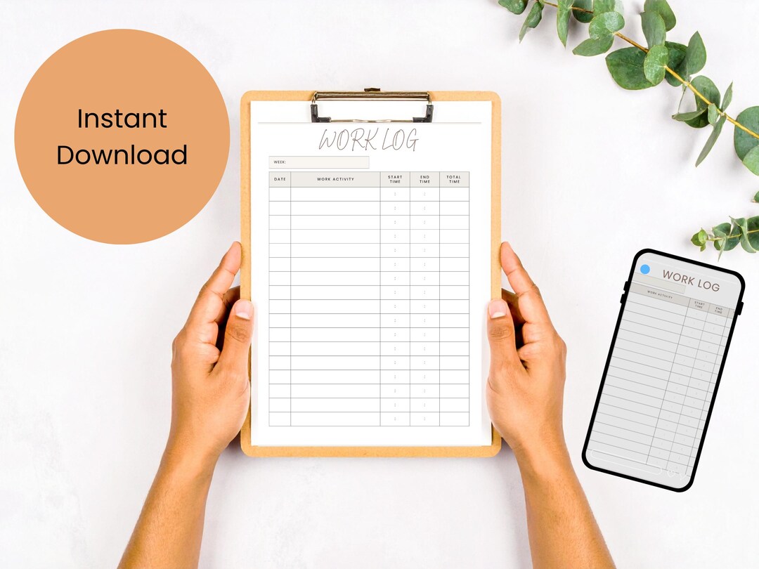 Printable Work Log, Daily Task Tracker & Timesheet (PDF) - Etsy