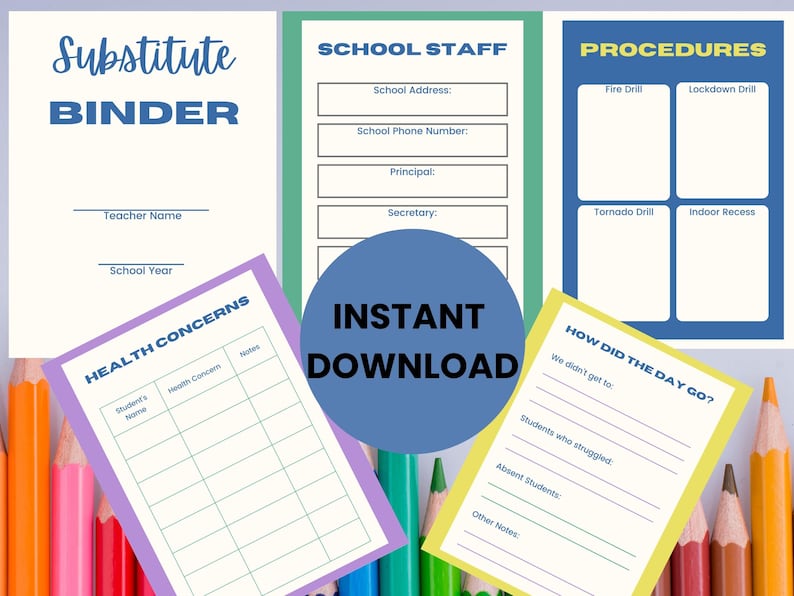 Editable Substitute Teacher Binder: Printable Sub Plans (PDF Download ...