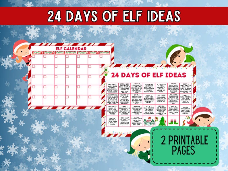 24 Days of Elf Ideas Calendar: Printable Elf Planner (digital Download ...