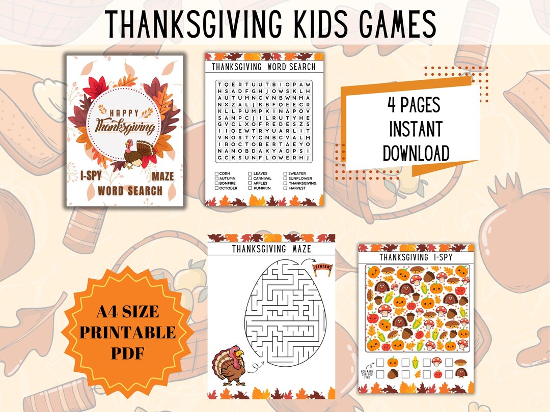 Thanksgiving Kids Games: Maze, Word Search, I Spy (printable) - Etsy