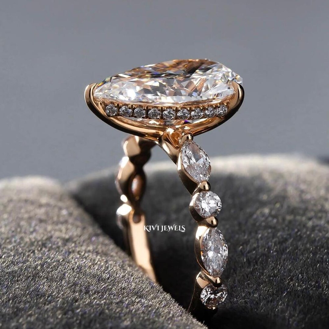 Unique Pear Engagement Ring, Hidden Halo Pear Diamond Ring, Gold ...
