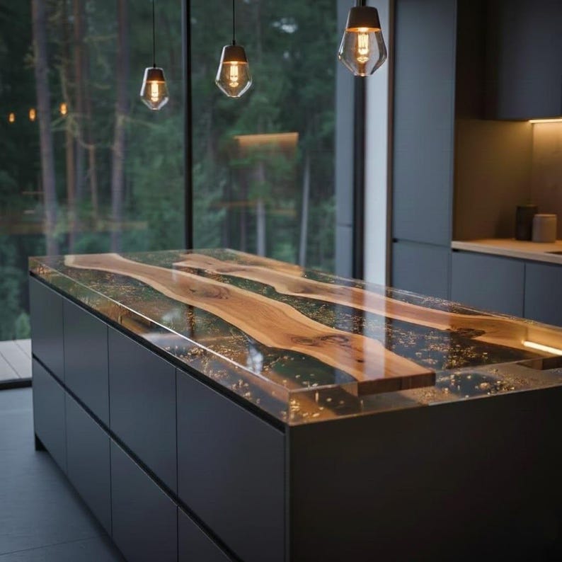 Live Edge River Kitchen Island | Epoxy Resin Wood Countertop | Custom ...