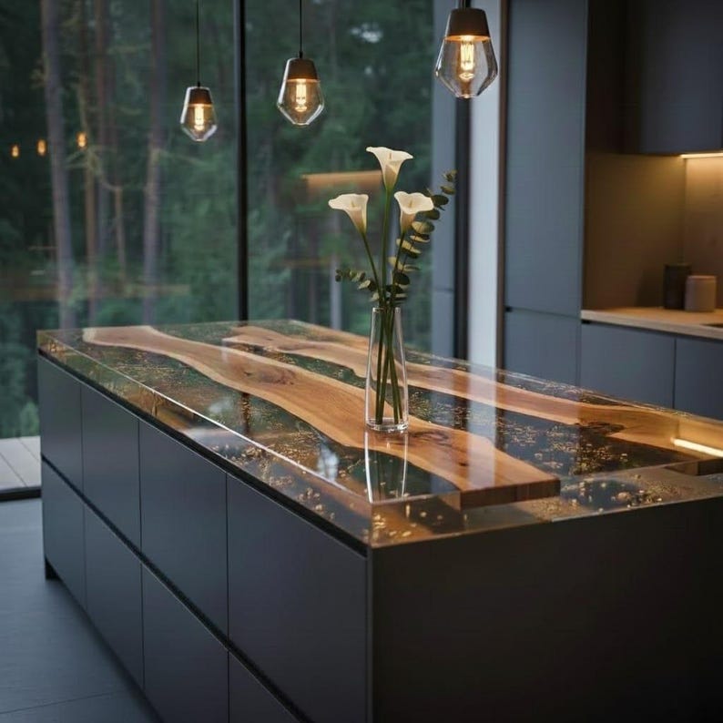 Live Edge River Kitchen Island | Epoxy Resin Wood Countertop | Custom ...