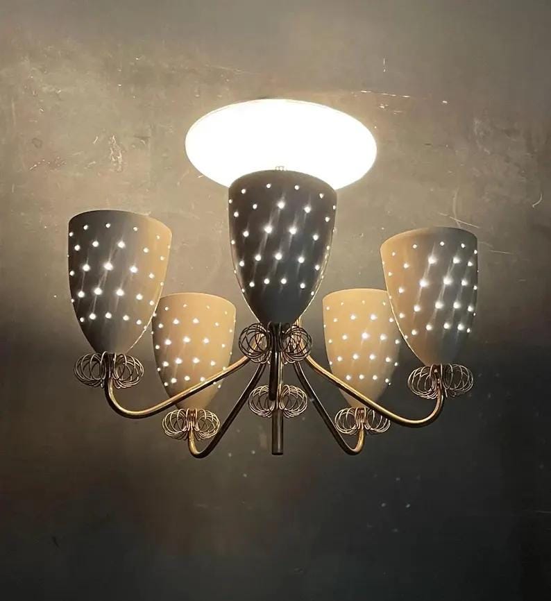 Vintage 1960s Paavo Tynell Style Chandelier – 5-arm Brass Mid-century ...
