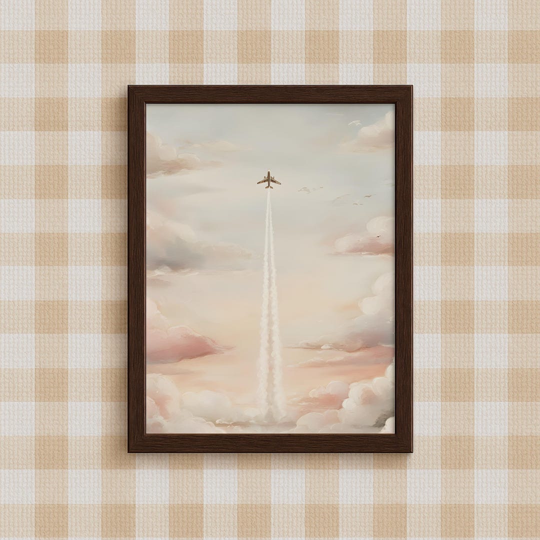 Vintage Airplane Nursery Art | Watercolor Plane Illustration | Cloudy ...