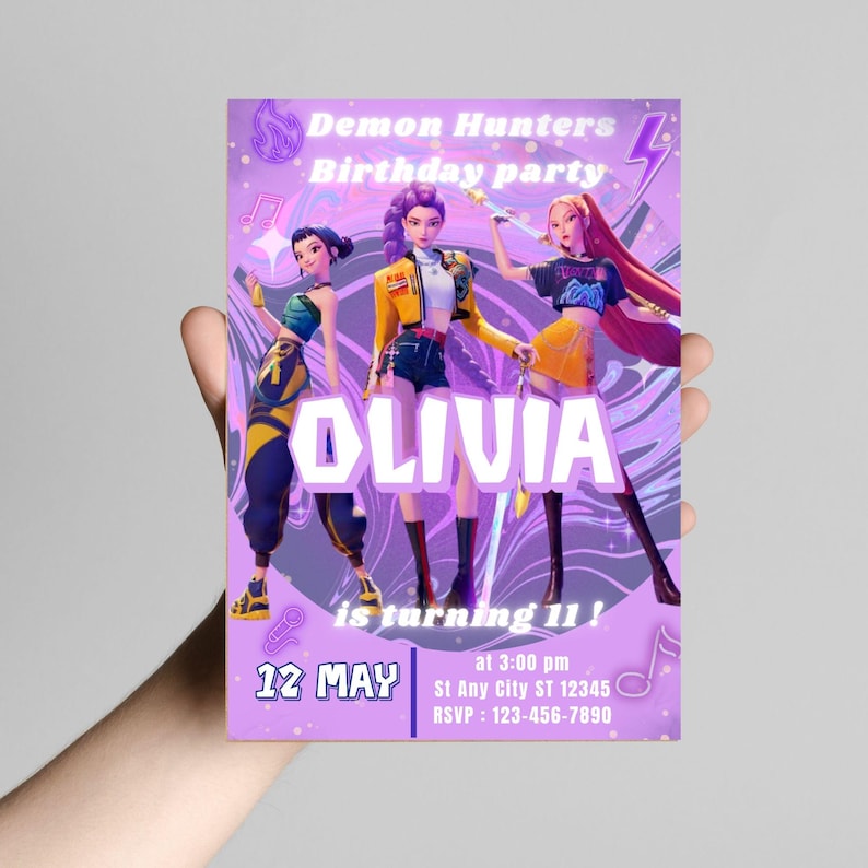 Kpop Demon Hunter Birthday Invitation | Editable Canva Template | Kpop ...