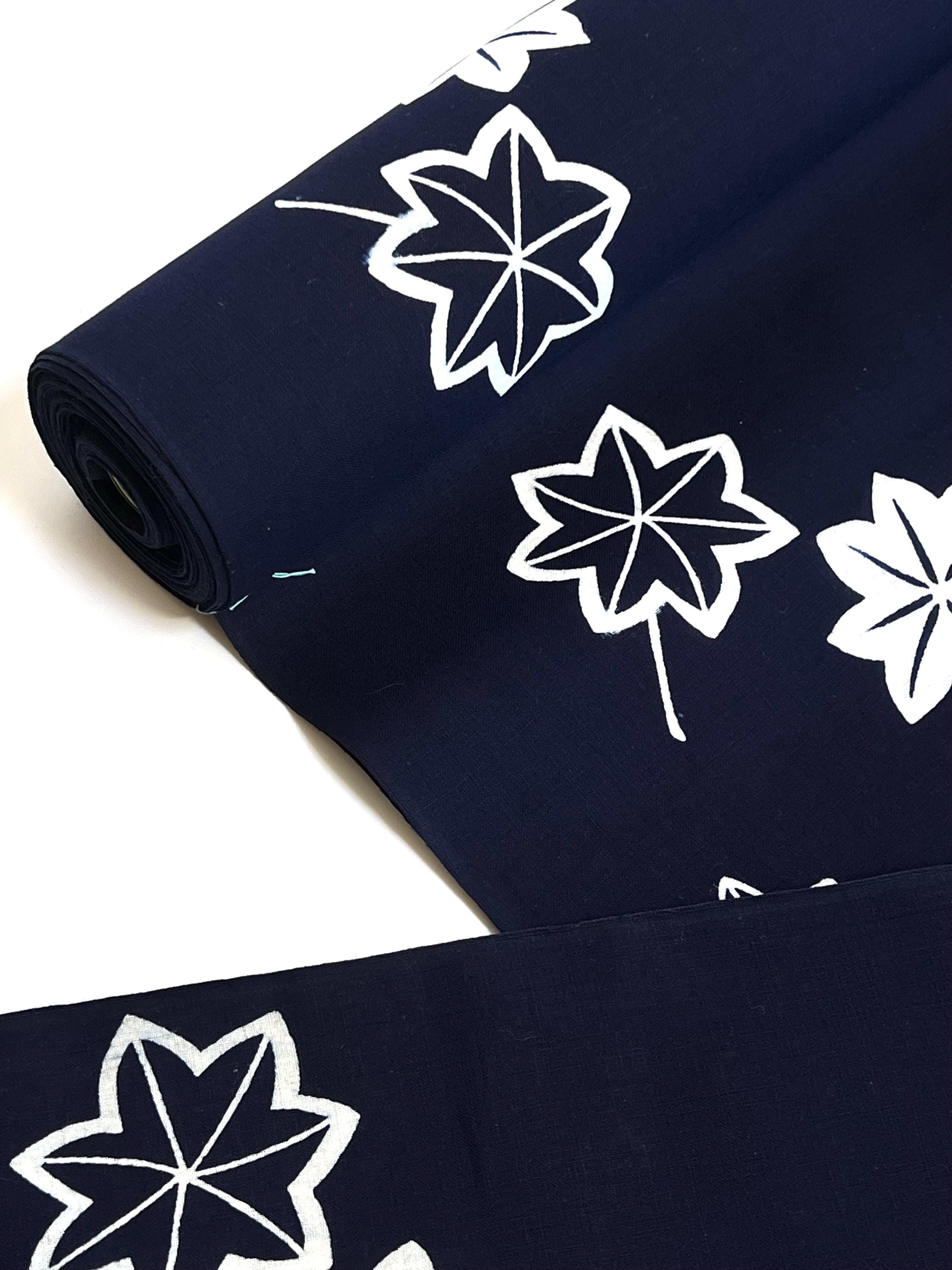 Indigo Maple Leaf Kimono Fabric: Japanese Pure Cotton Quilting Sewing ...