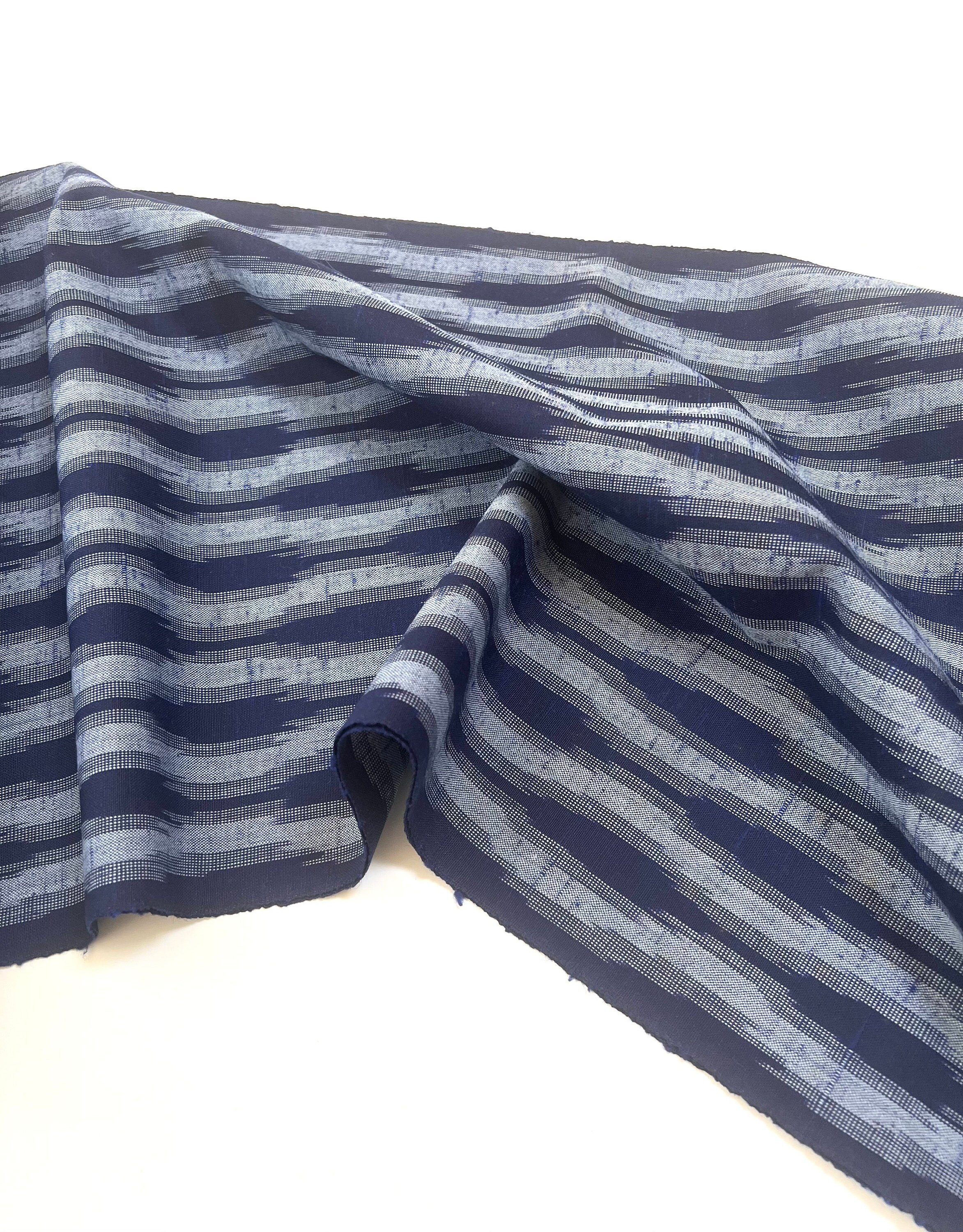 Indigo Blue Wool Japanese Kimono Fabric Woven Tatawaku Hourglass ...