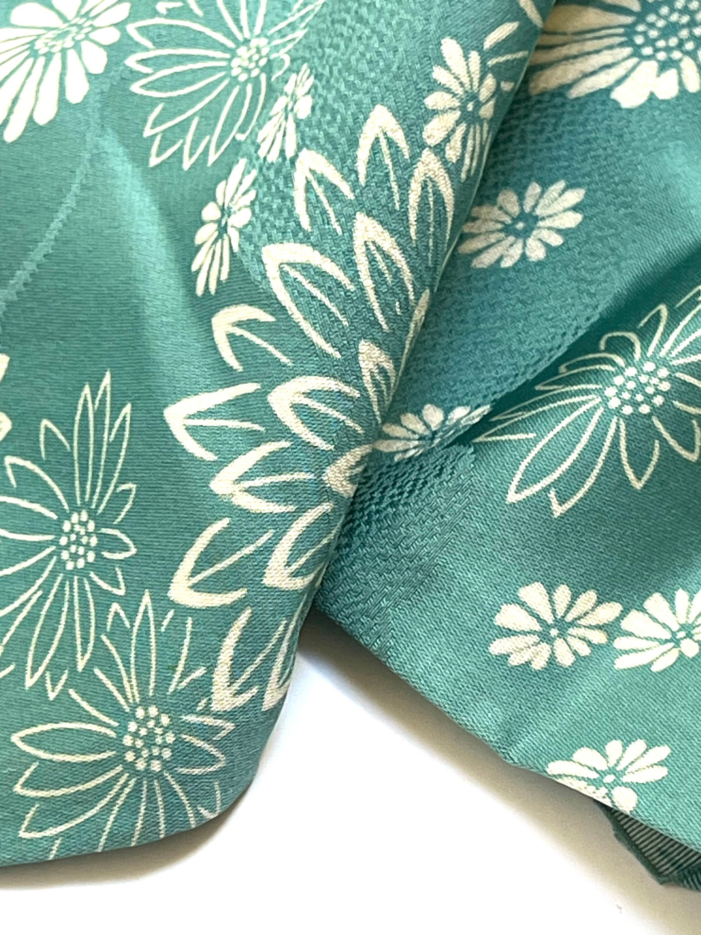 Vintage Japanese Silk Blue and White Floral Kimono Fabric Jacquard ...
