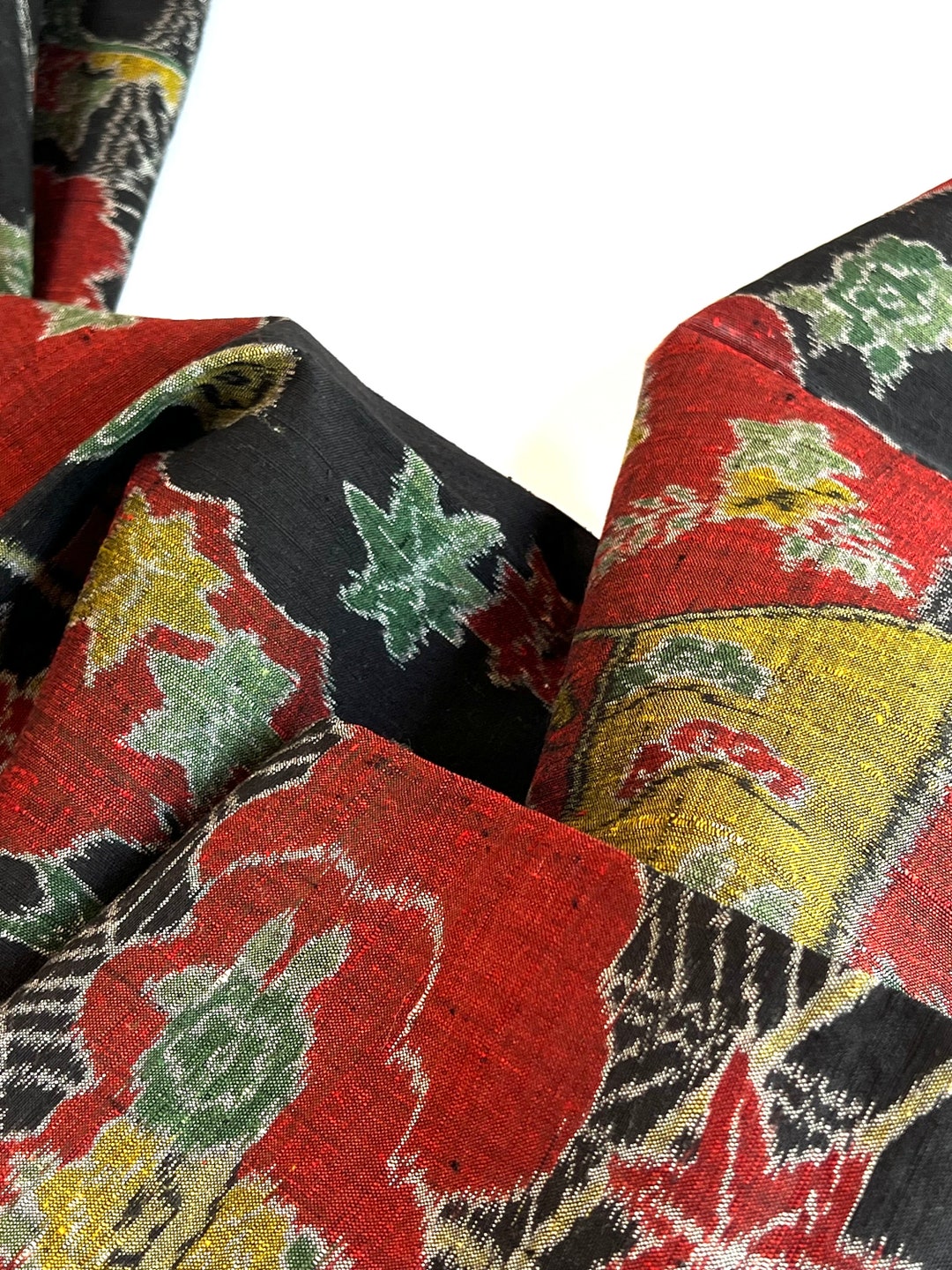 Japanese Tsumugi Silk IKAT Kasuri 100% Silk Kimono Fabric Panel Rust ...