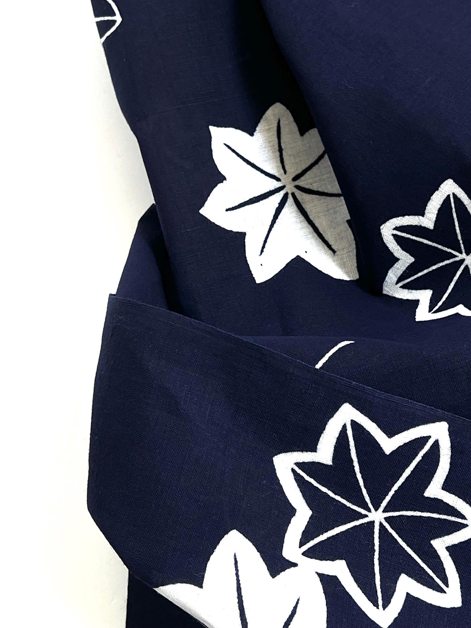 Indigo Maple Leaf Kimono Fabric: Japanese Pure Cotton Quilting Sewing ...