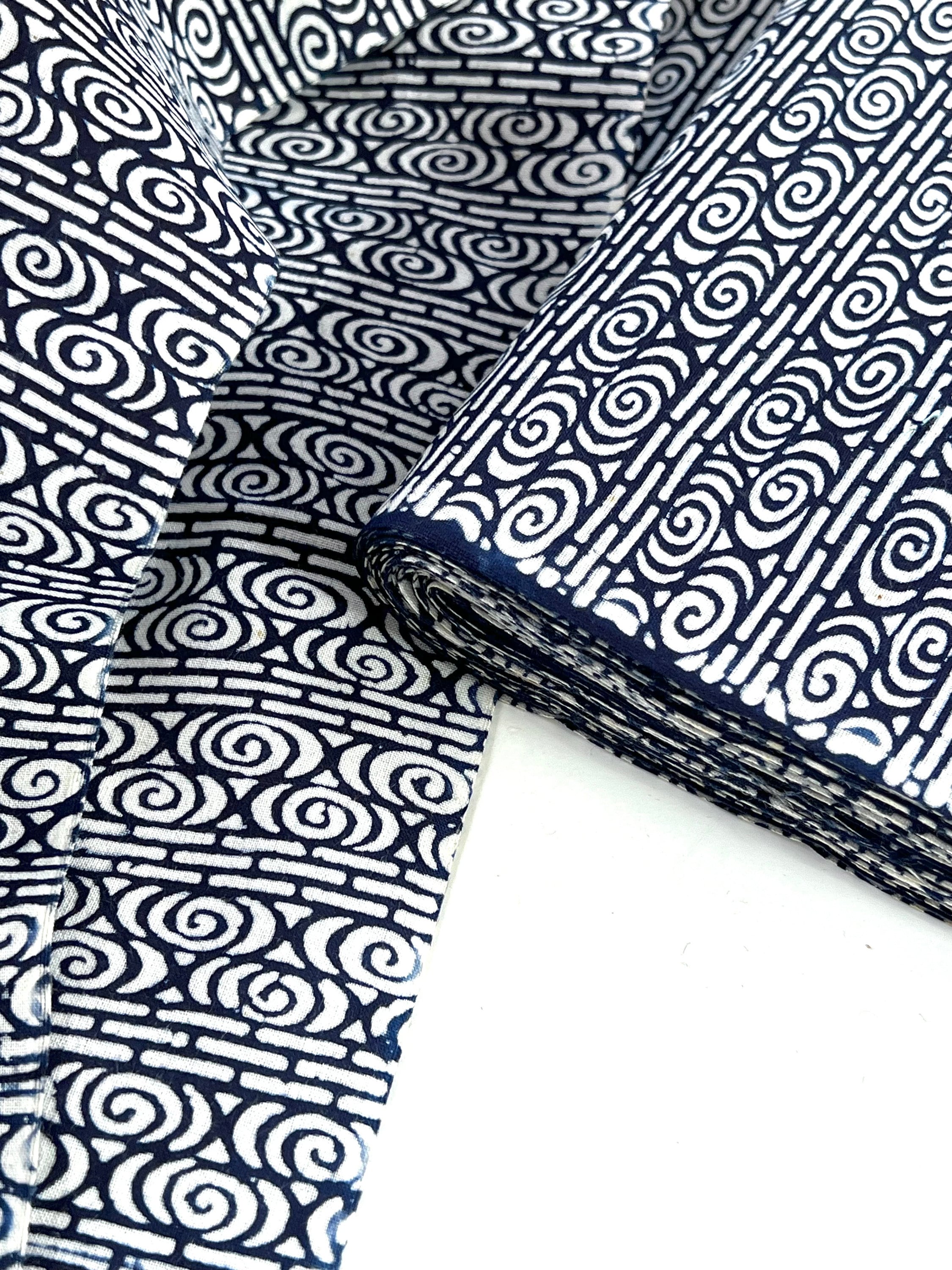 Japanese Yukata Cotton Kimono Fabric Panel Indigo and White Swirl ...