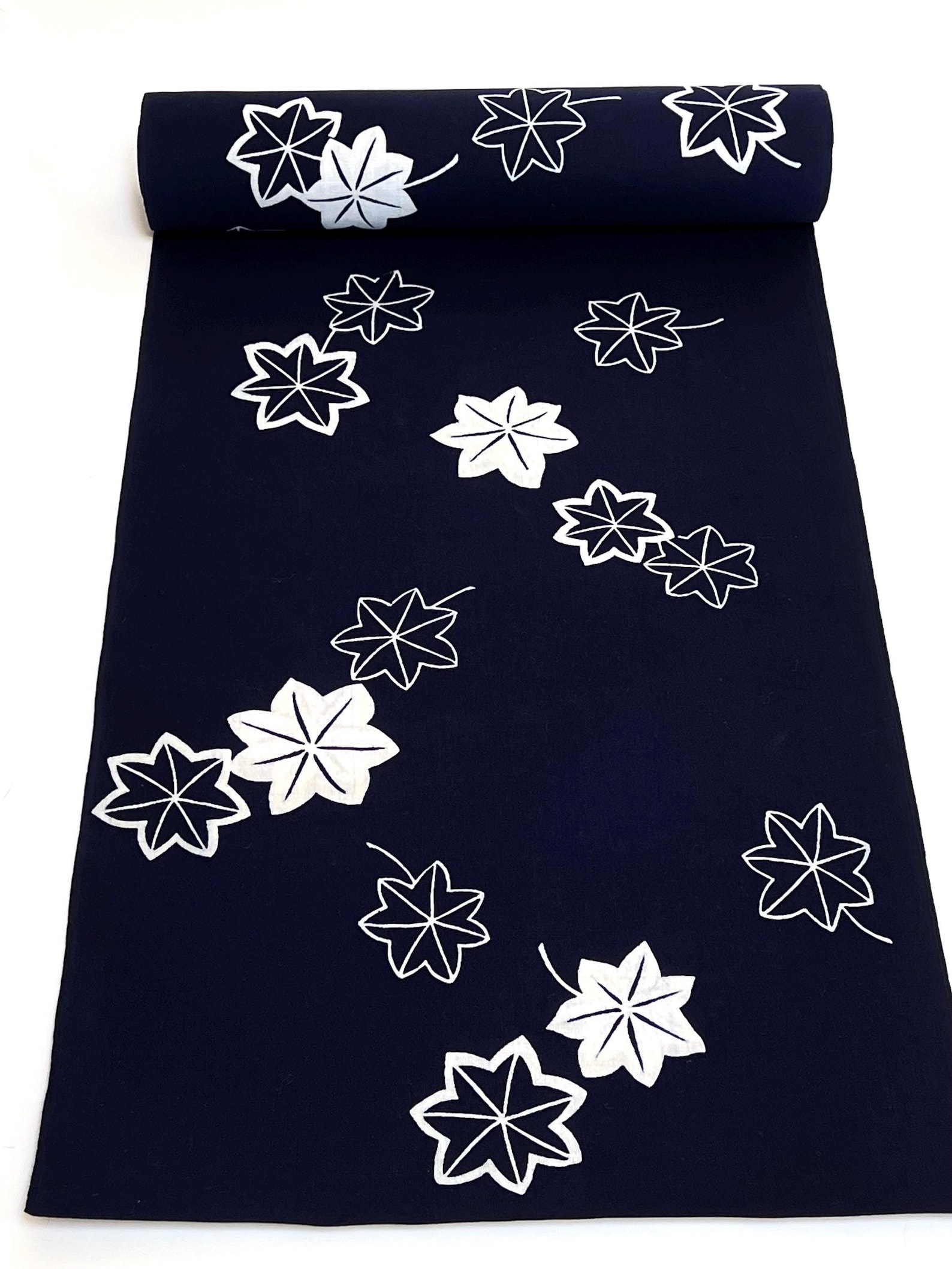 Indigo Maple Leaf Kimono Fabric: Japanese Pure Cotton Quilting Sewing ...