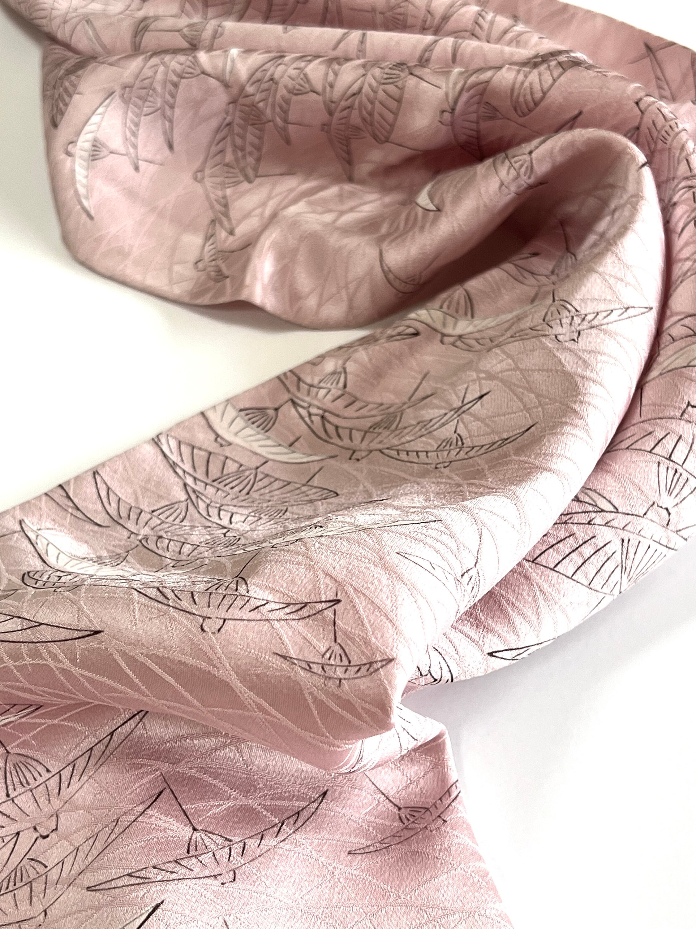 Japanese Blush Pink Silk Kimono Fabric Grass Jacquard Traditional ...