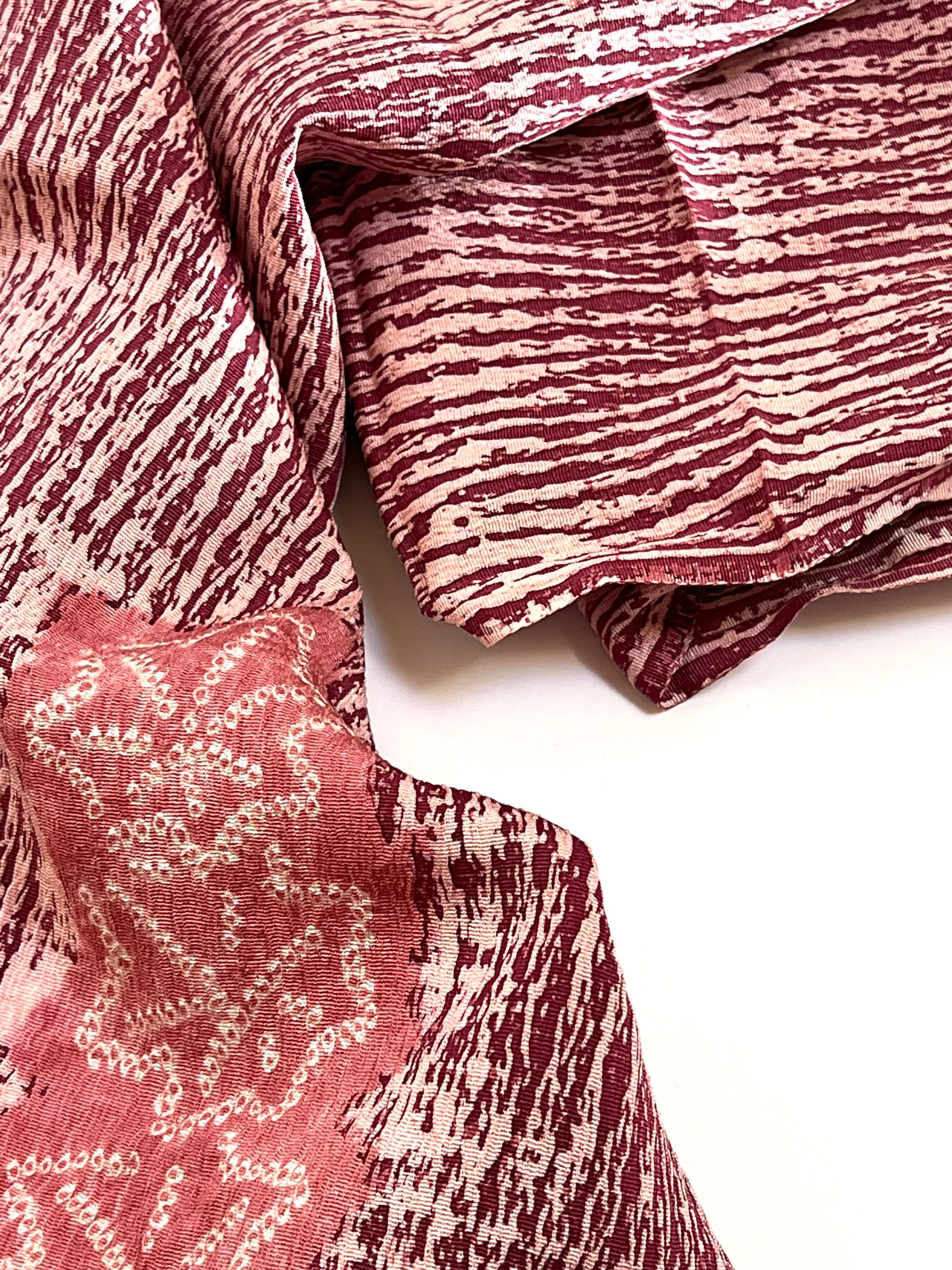 Vintage Shibori Silk Kimono Fabric: Brick Red, Purple, Maple Leaf ...