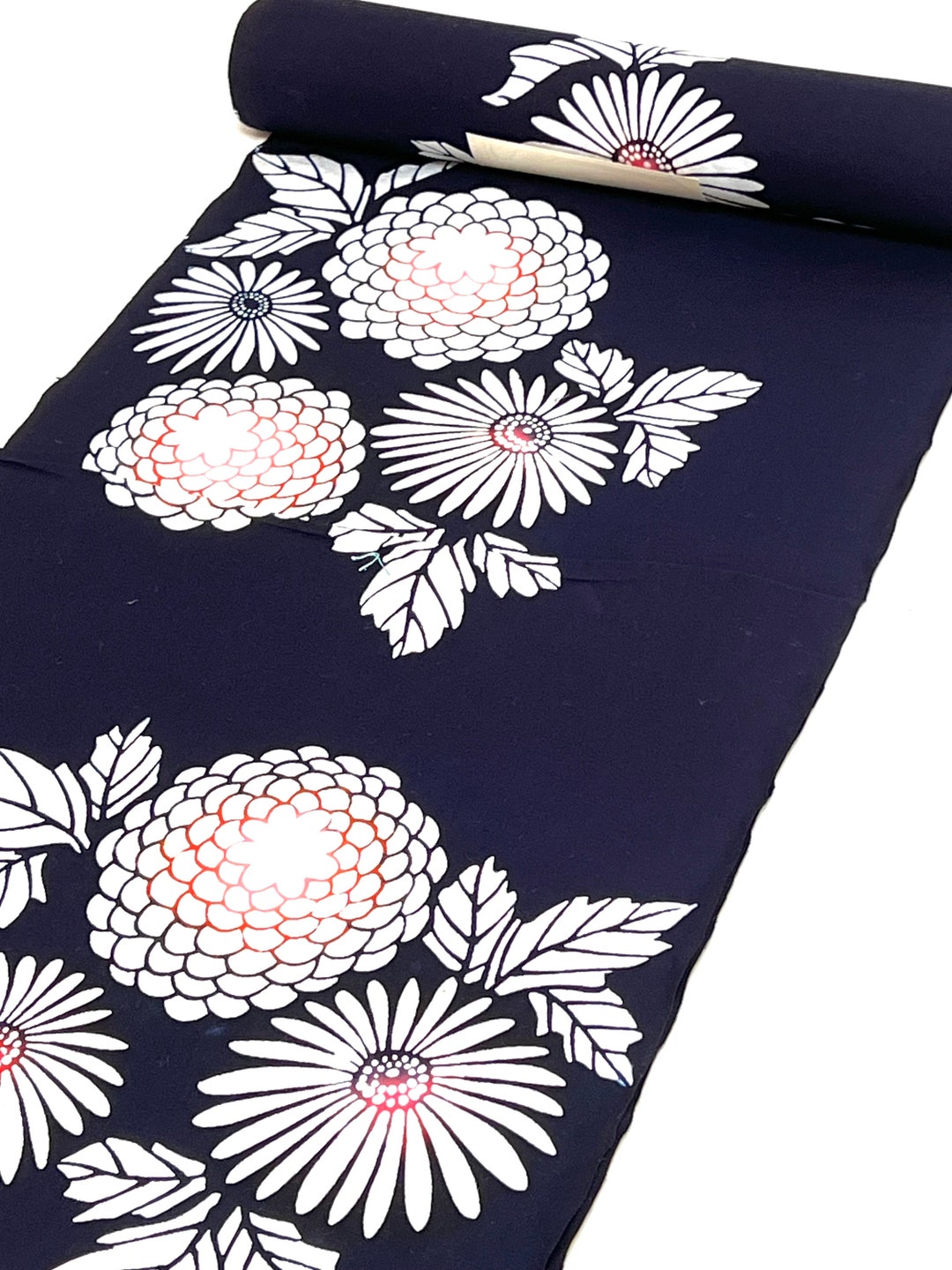 Indigo Blue Floral Yukata 100% Cotton Kimono Fabric Unused Bolt by the ...