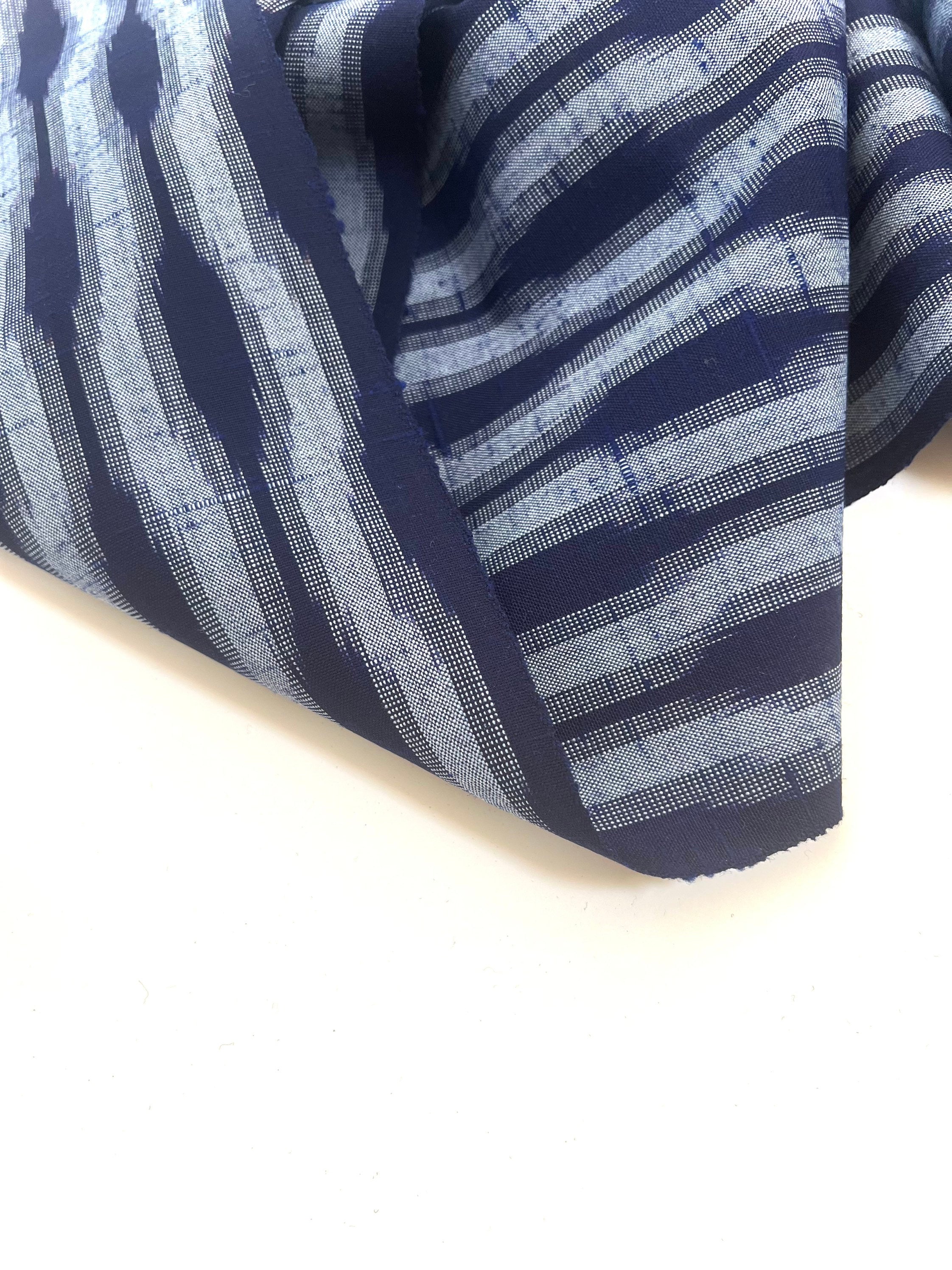 Indigo Blue Wool Japanese Kimono Fabric Woven Tatawaku Hourglass ...