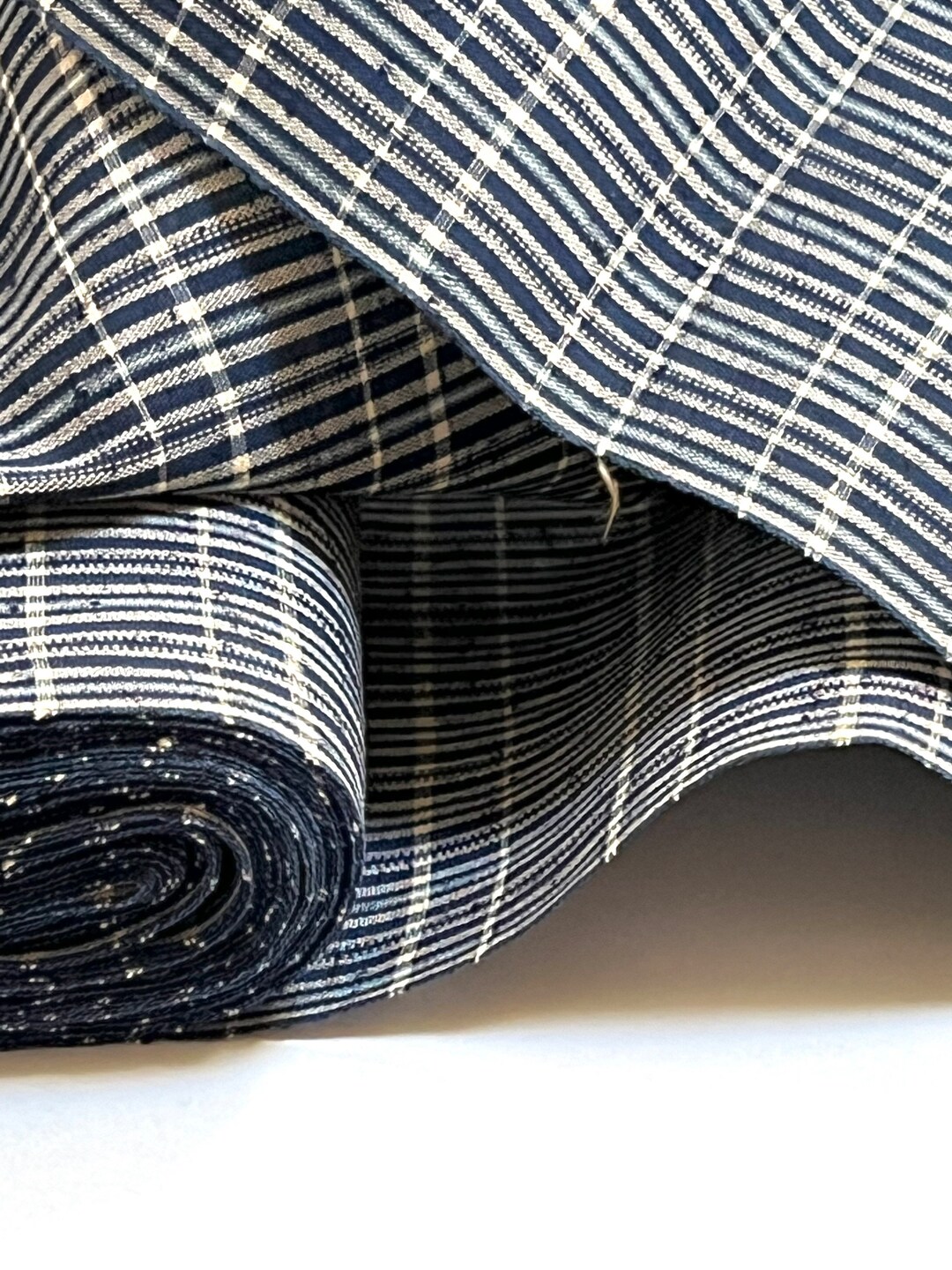 Japanese Silk Kimono Fabric Bolt by the Yard Blue Cream Striped Grid ...
