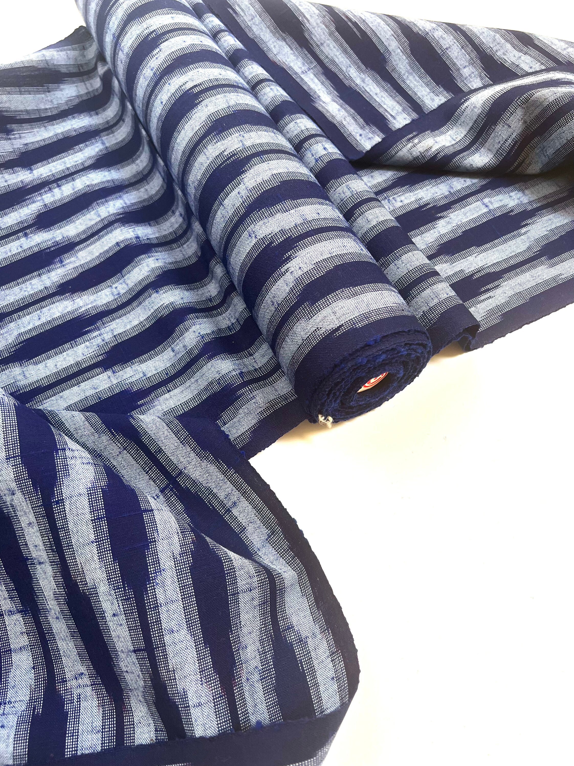 Indigo Blue Wool Japanese Kimono Fabric Woven Tatawaku Hourglass ...