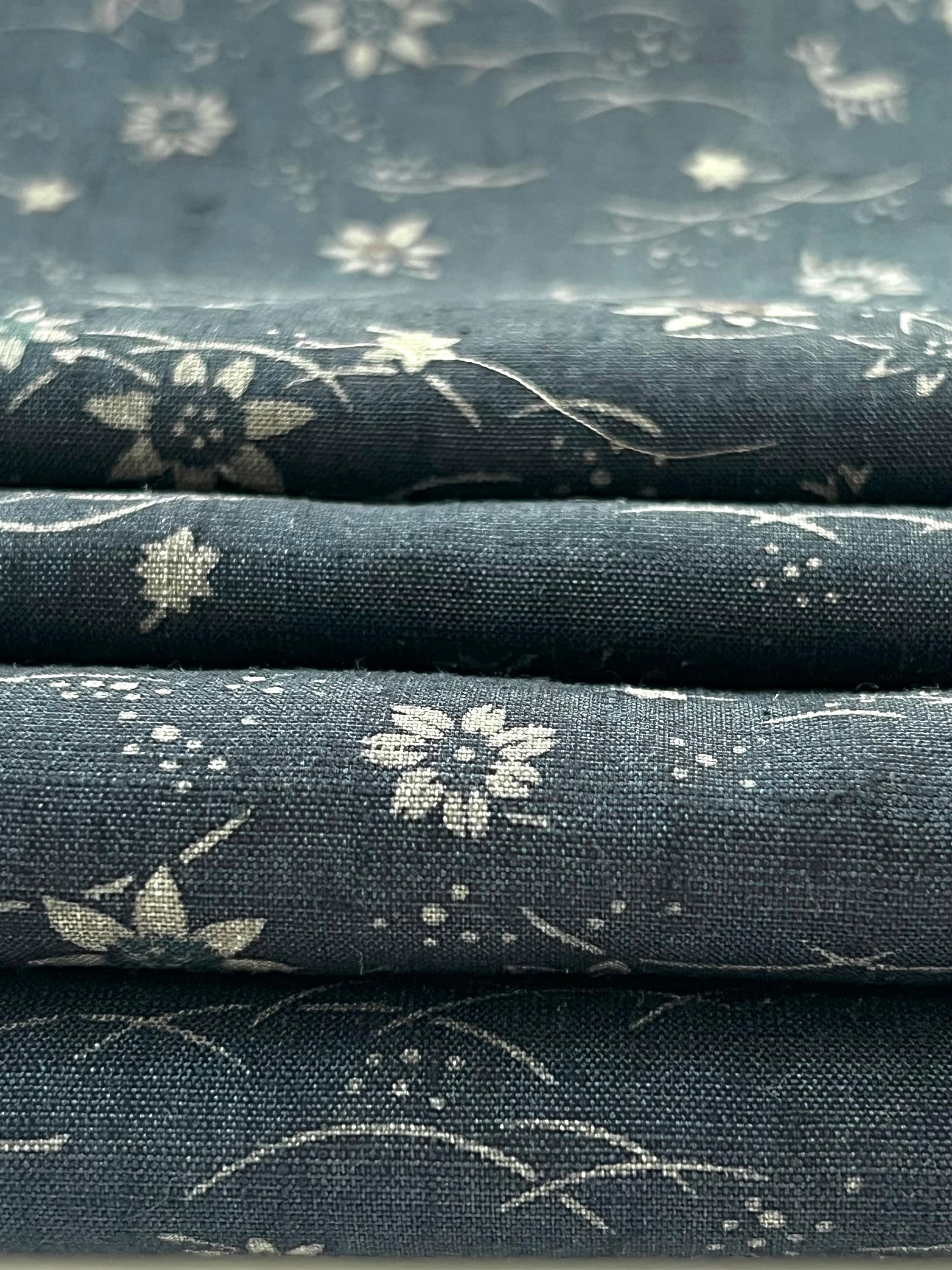 Japanese Tsumugi Silk Floral Dusty Blue Silk Kimono Fabric / Silk Panel ...