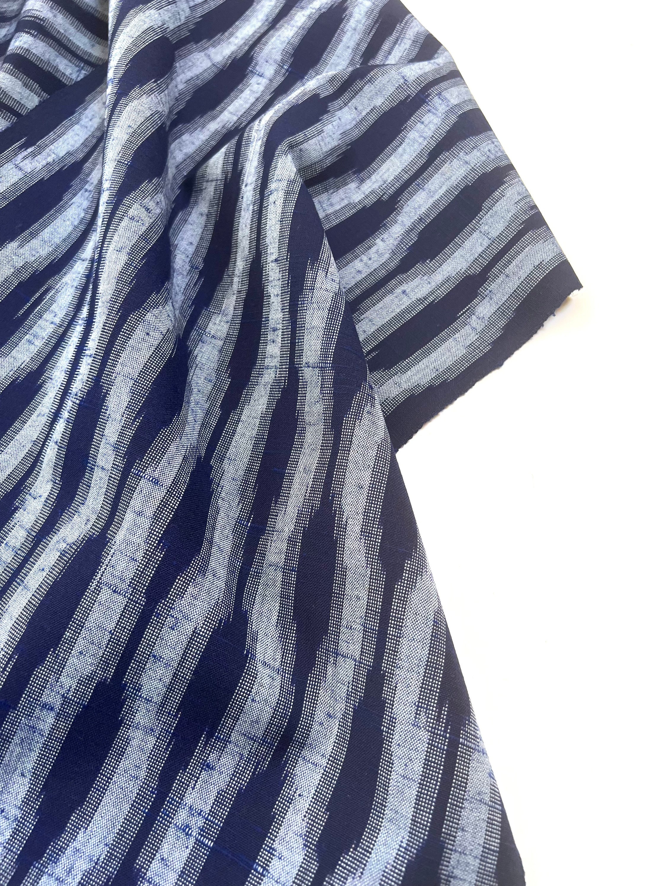 Indigo Blue Wool Japanese Kimono Fabric Woven Tatawaku Hourglass ...