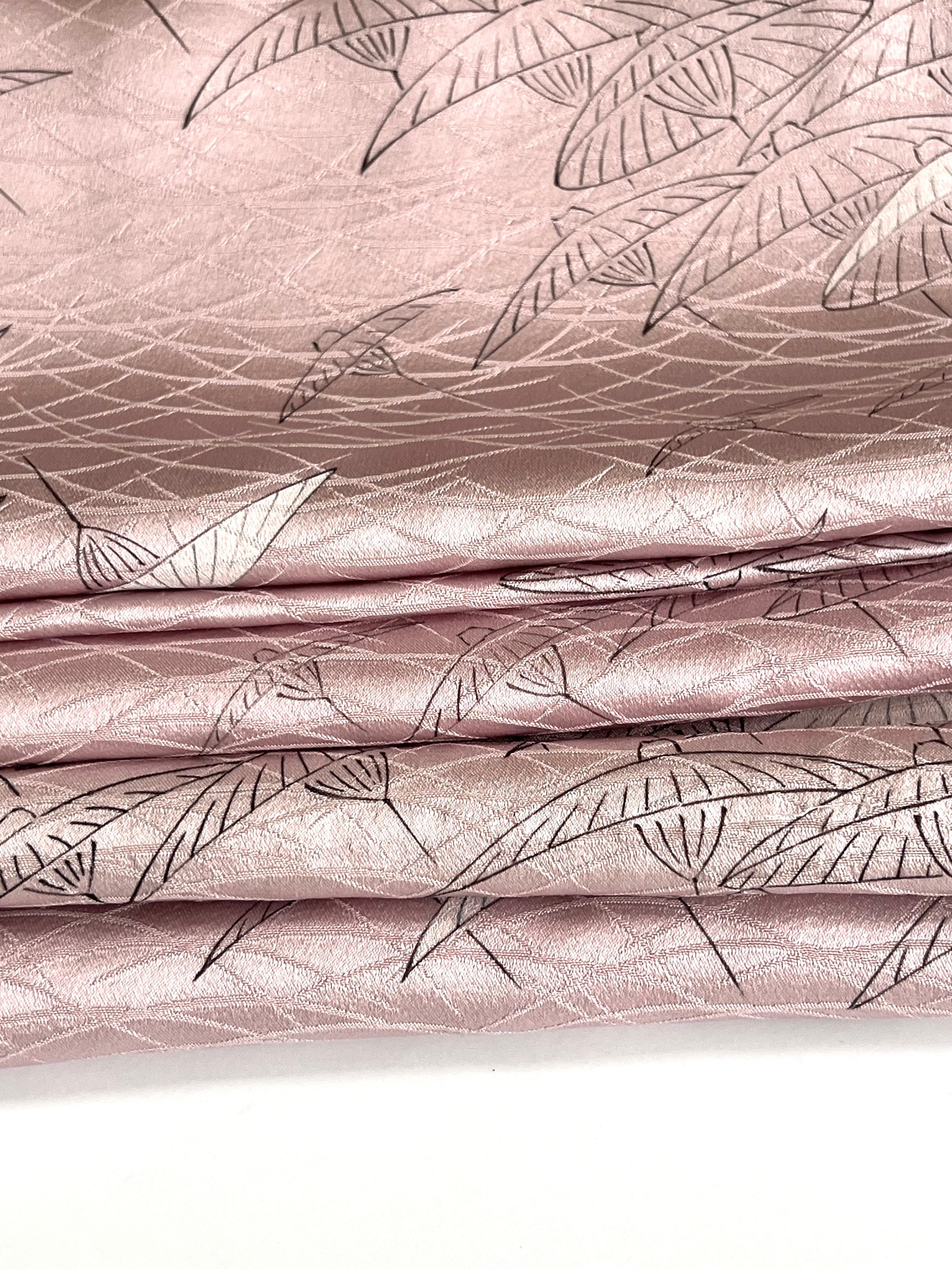 Japanese Blush Pink Silk Kimono Fabric Grass Jacquard Traditional ...