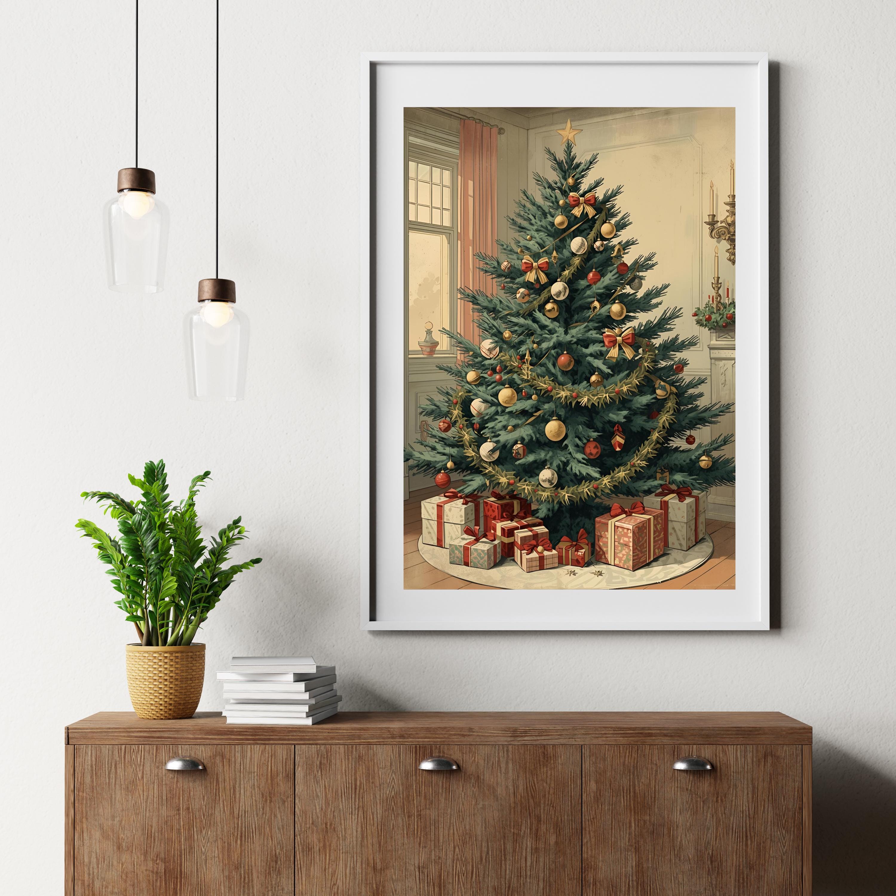 Vintage Christmas Tree Art Print: Retro Holiday Wall Decor (digital ...