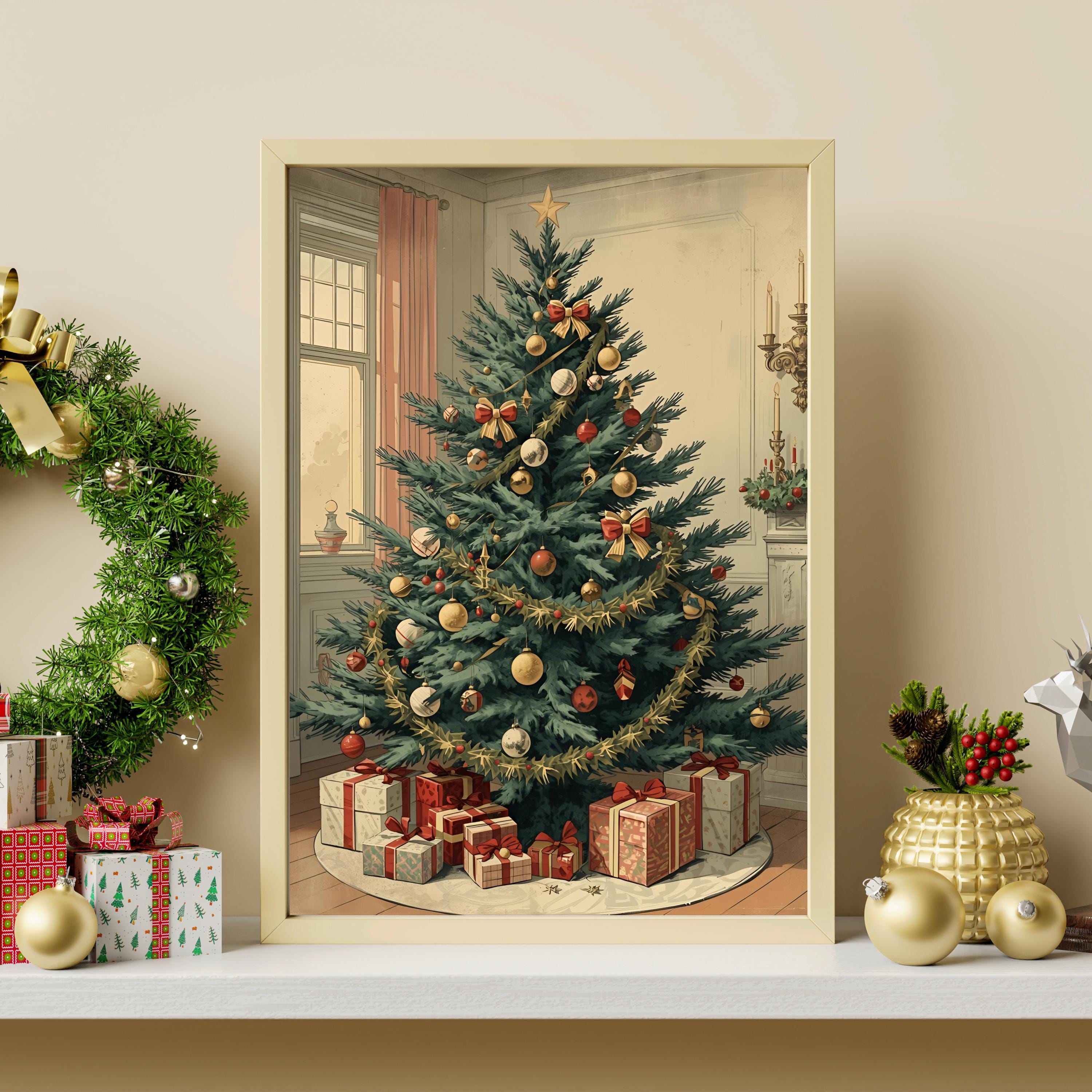 Vintage Christmas Tree Art Print: Retro Holiday Wall Decor (digital ...