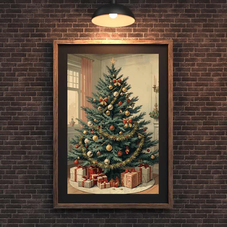 Vintage Christmas Tree Art Print: Retro Holiday Wall Decor (digital ...