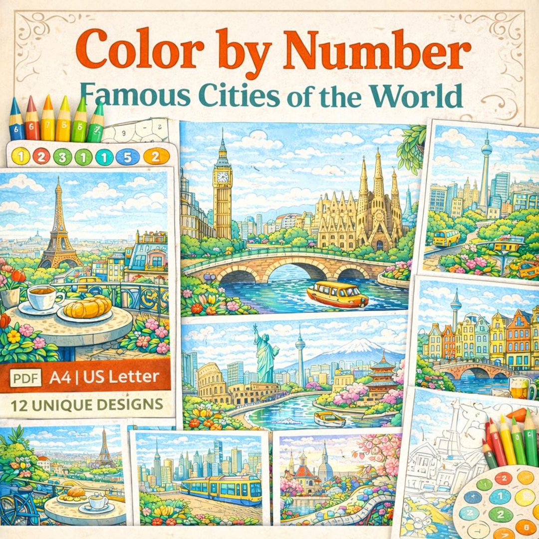 Famous Cities Color by Number | Printable Travel Coloring Pages (PDF ...