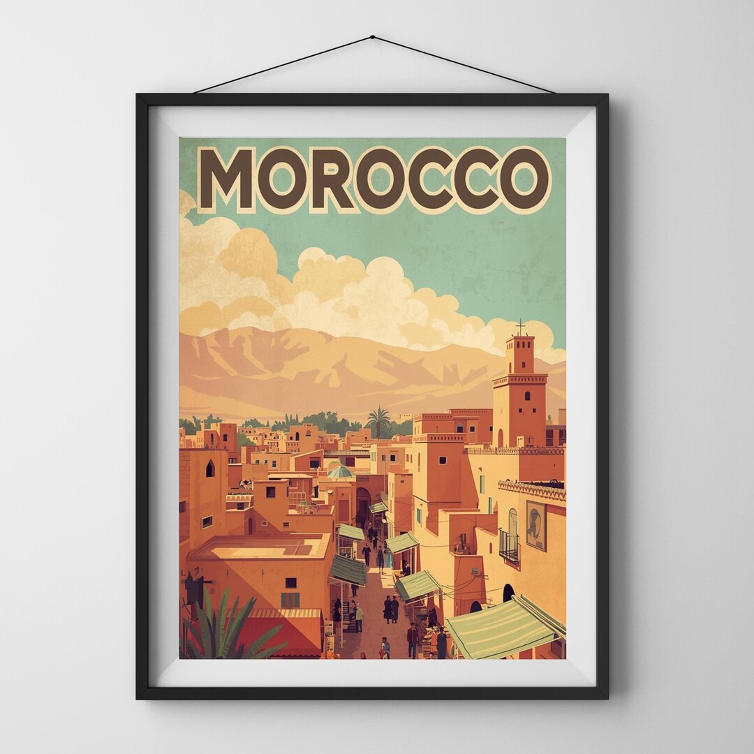 Morocco Travel Poster, Retro Vintage Wall Art, Printable Marrakech ...