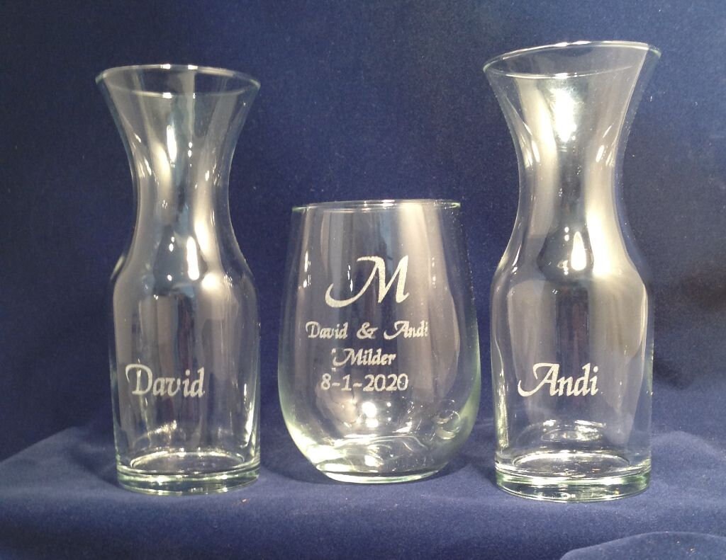 Personalized Stemless Wine Unity Ceremony 3 Piece Set Includes Two ...