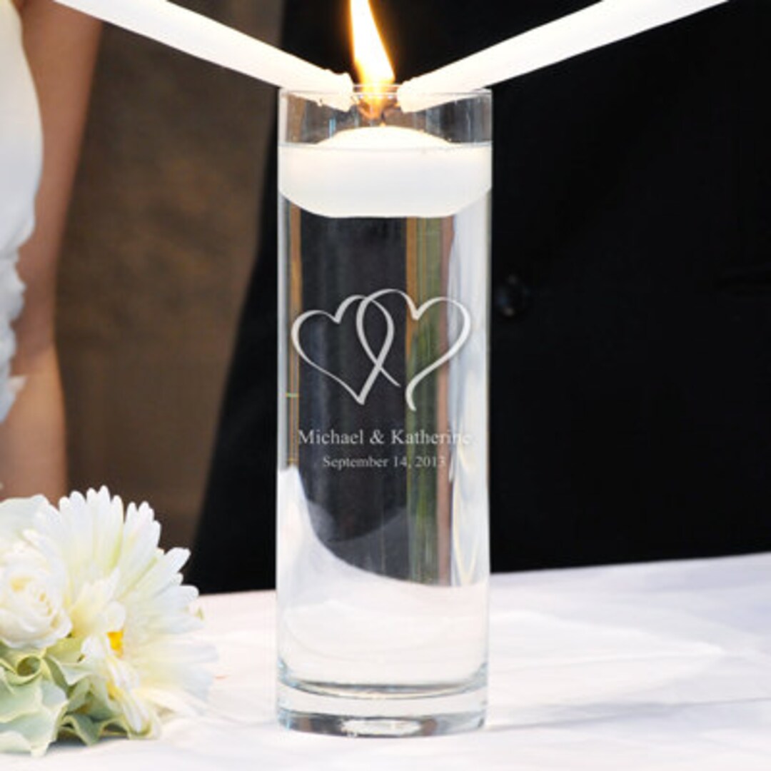 Personalized Cylinder Memorial Floating Candle Double Heart Logo - Etsy
