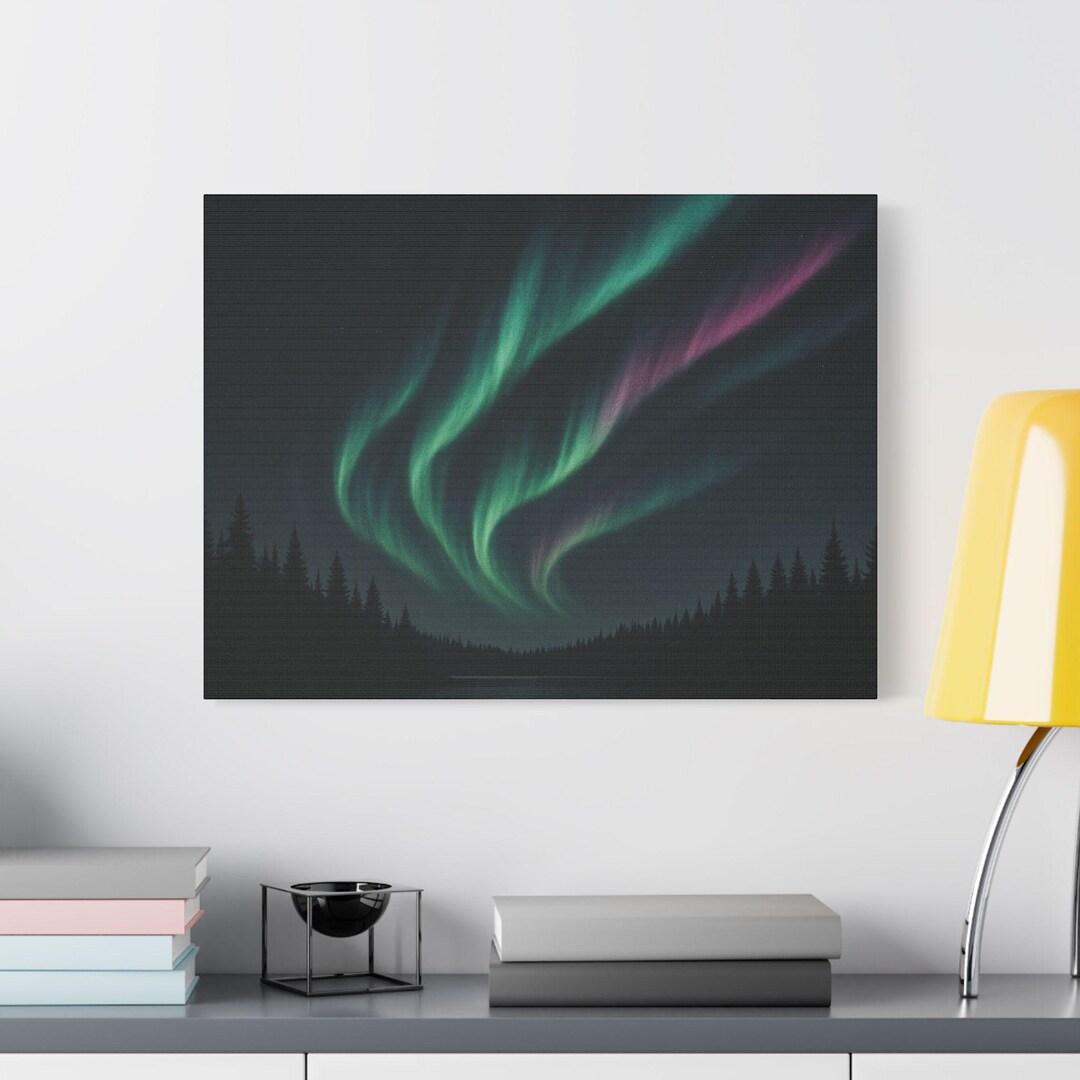 Northern Lights Wall Art. Aurora Borealis Over Evergreen Forest ...