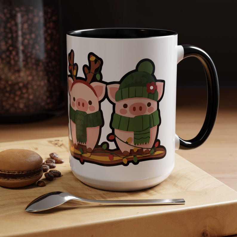 Cute Pig Christmas Mug | Farm Animal Holiday Cup | Adorable Pigs in ...