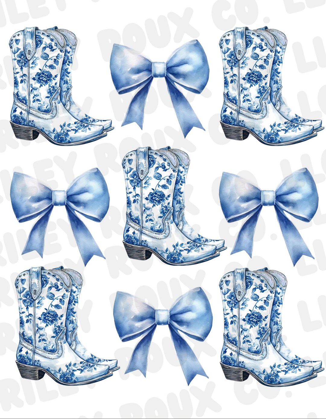 Coquette Blue Floral Boots + Bows Collage - Etsy